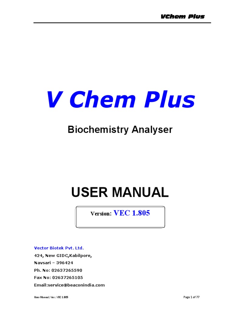 UserManual - V Chem Plus (VEC 1.805) | PDF | Electromagnetic Interference | Menu (Computing)