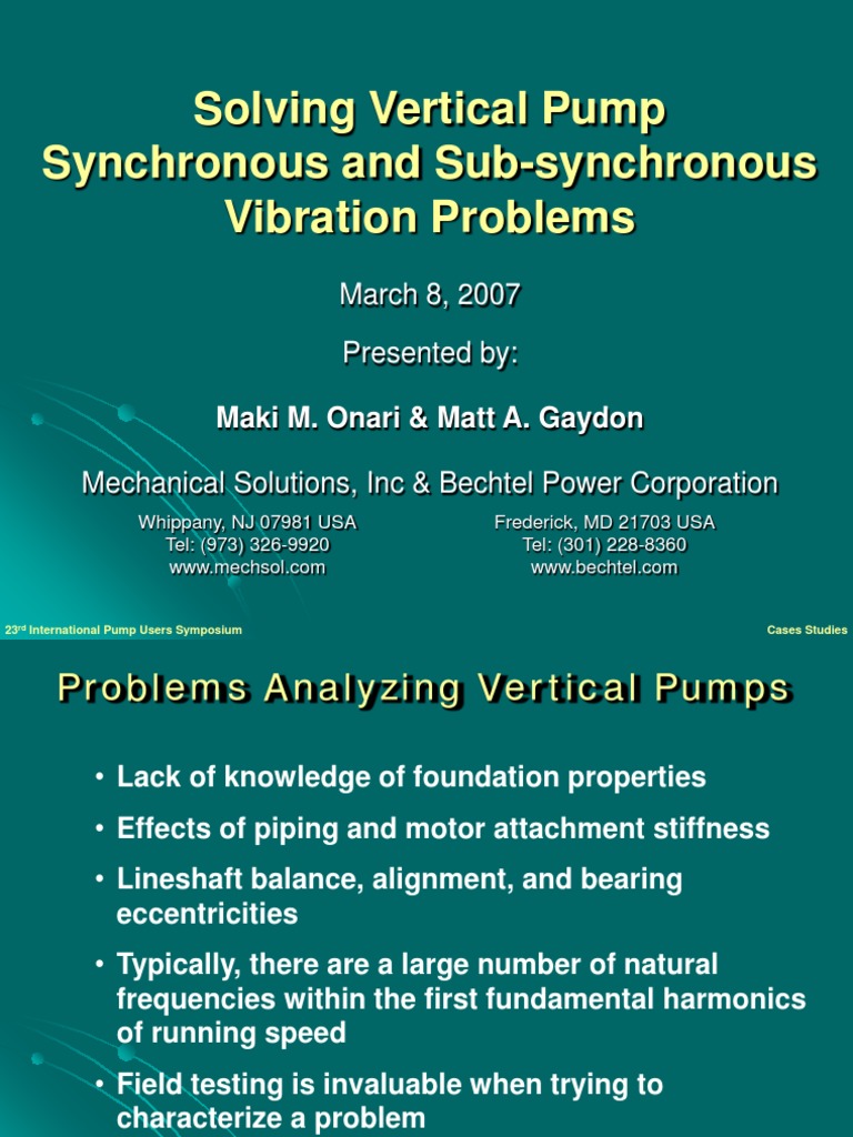 Solving Vertical Pump Synchronous and Sub-Synchronous Vibration ...