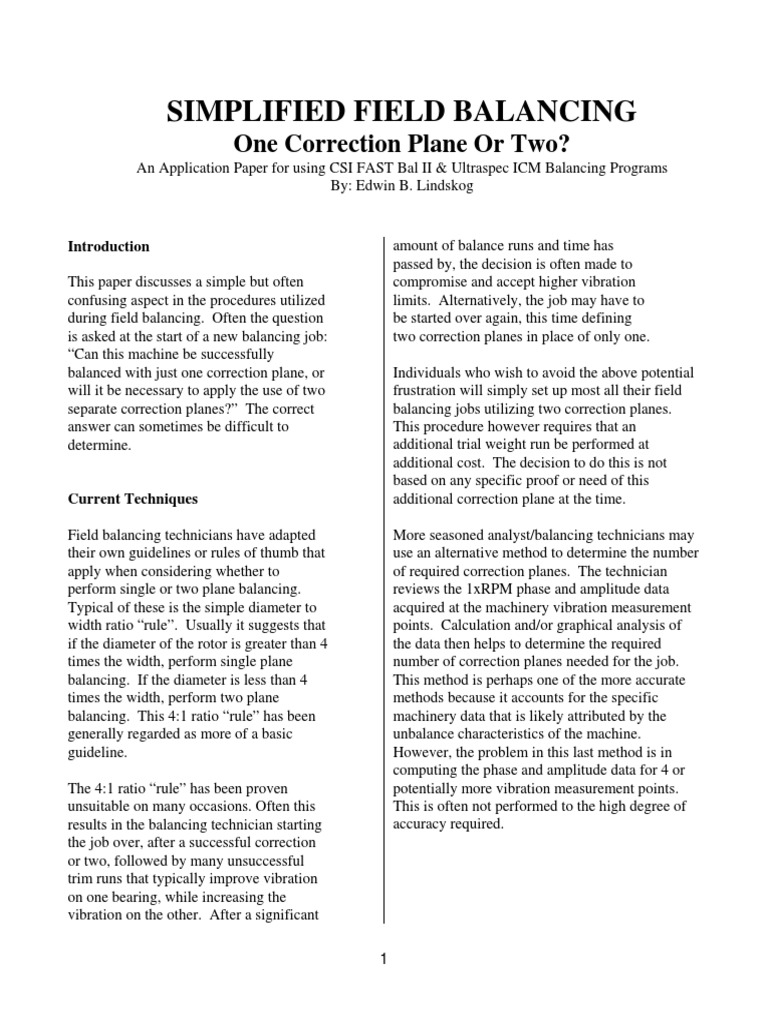 Simplified - Field - Balancing - One Correction Plane or Two | PDF ...