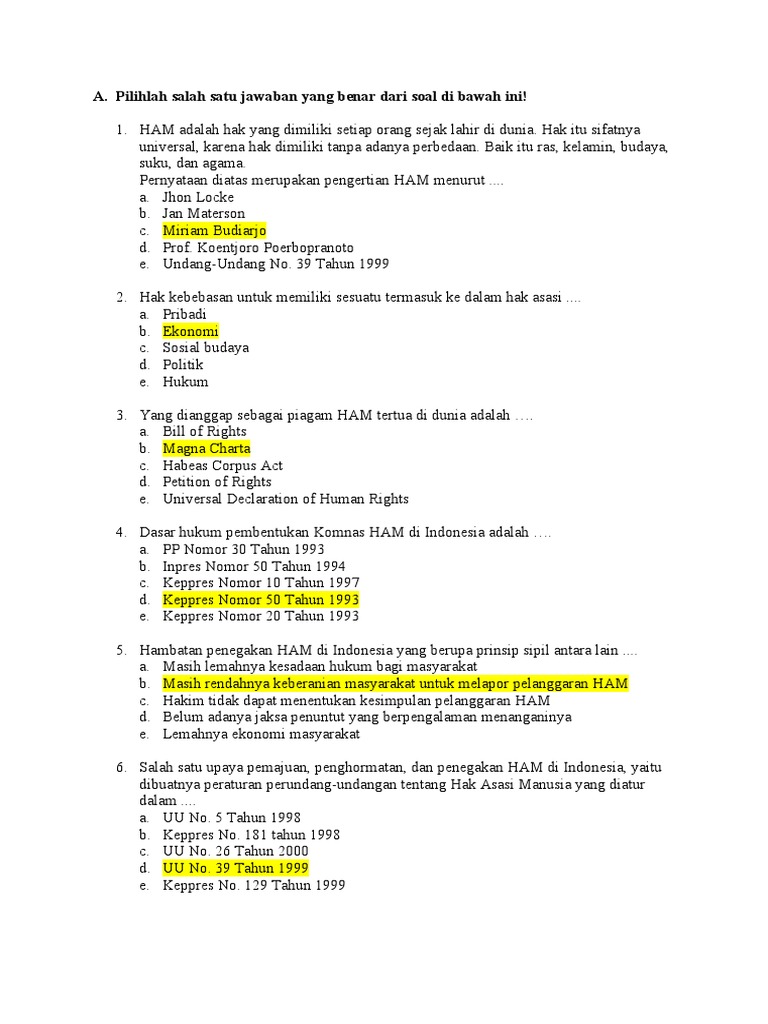 Soal PKN Kelompok 3 Materi HAM Bagian A | PDF
