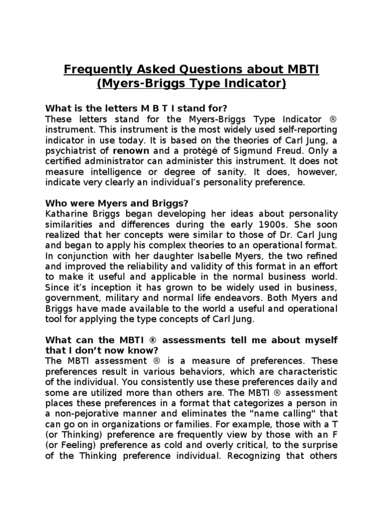 Frequently Asked Questions About MBTI (Myers-Briggs Type Indicator ...