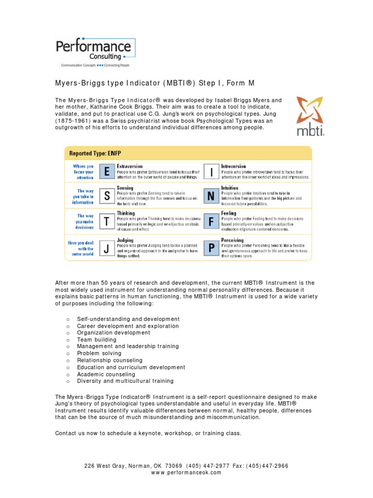 MBTI Form M Description PDF | PDF