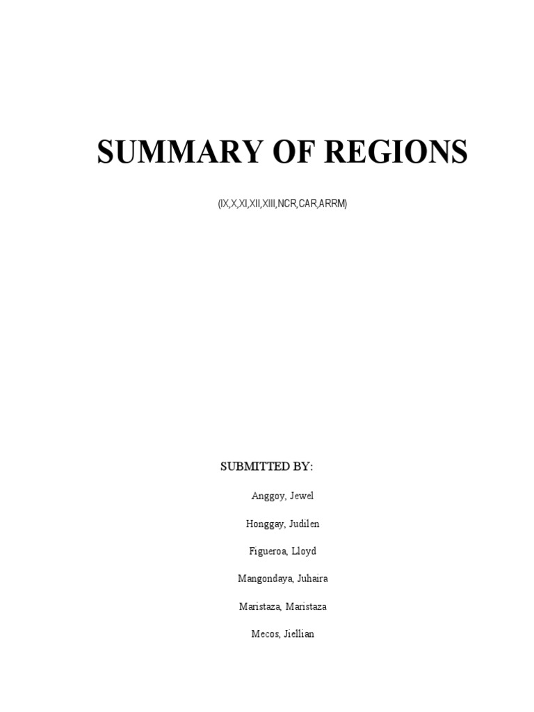 Summary of Regions: (Ix, X, Xi, Xii, Xiii, NCR, Car, Arrm) | PDF | Nature