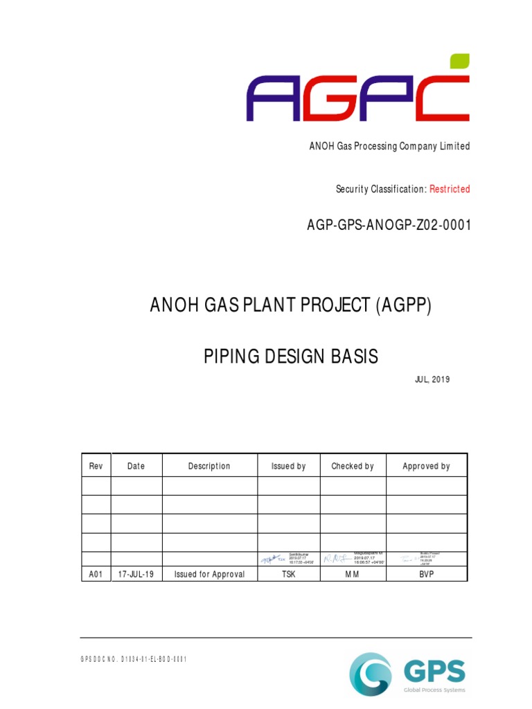 AGP-GPS-ANOGP-Z02-0001 - A01 Piping Design Basis PDF | PDF | Pipe (Fluid Conveyance) | Valve