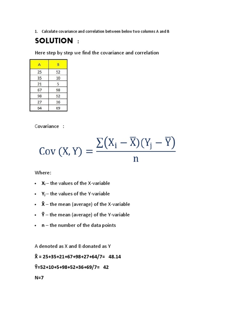 Calculate covariance and correlation between two columns | PDF | Multicollinearity | Correlation ...