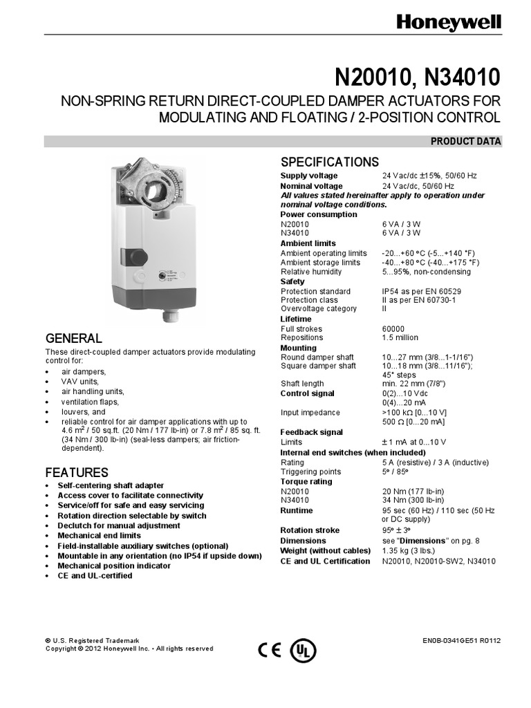 Non-Spring Return Direct-Coupled Damper Actuators For Modulating and ...