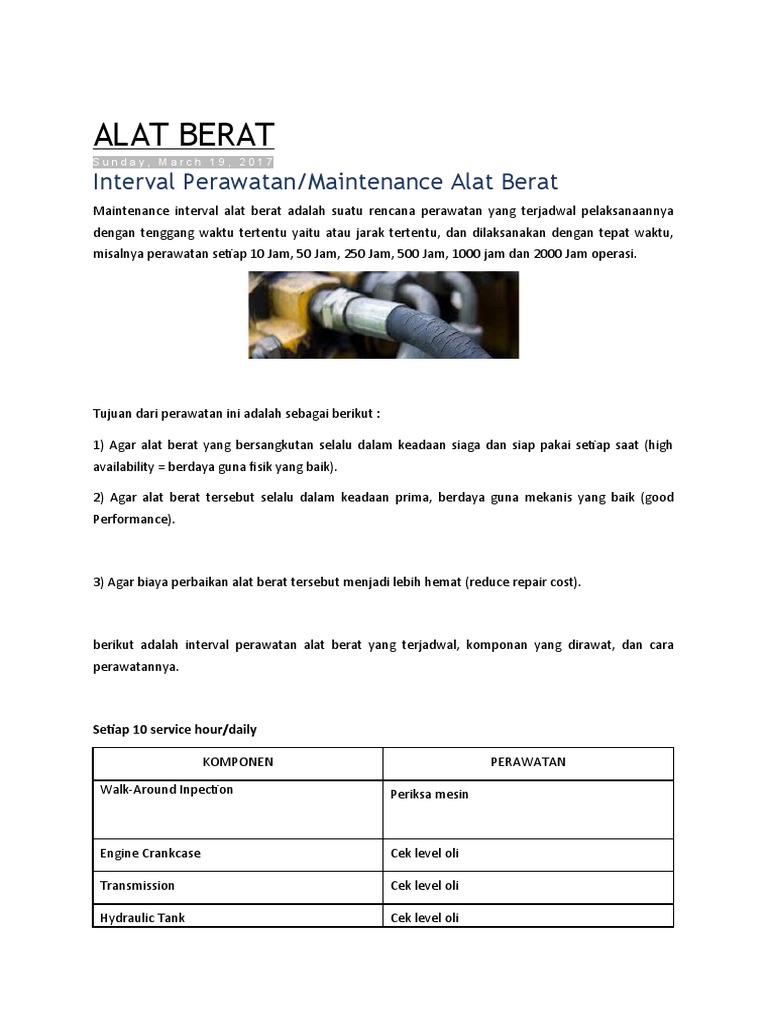 Interval Perawatan/Maintenance Alat Berat | PDF