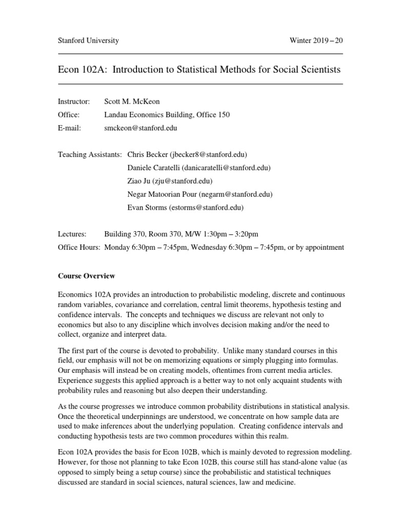 Econ 102A Syllabus PDF | PDF | Variance | Normal Distribution