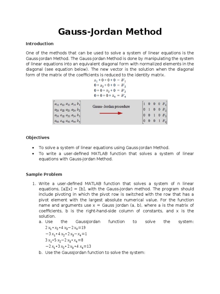 Gauss Jordan Method | PDF | System Of Linear Equations | Algorithms