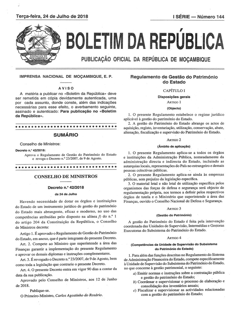 Decreto 42 2018 Regulamento Patrimonio Estado PDF | PDF