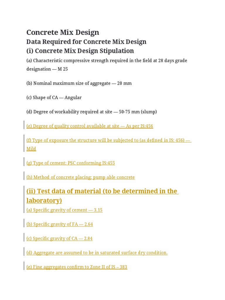 Concrete Mix Design | PDF | Construction Aggregate | Concrete