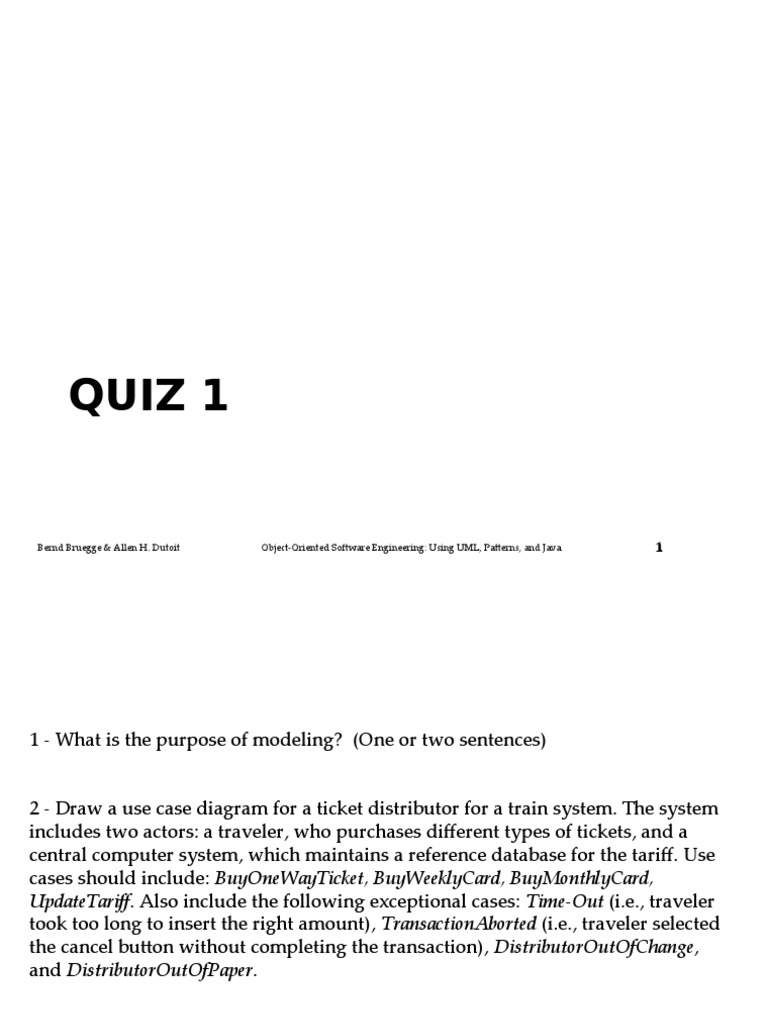Quiz 1 | PDF | Use Case | Automated Teller Machine