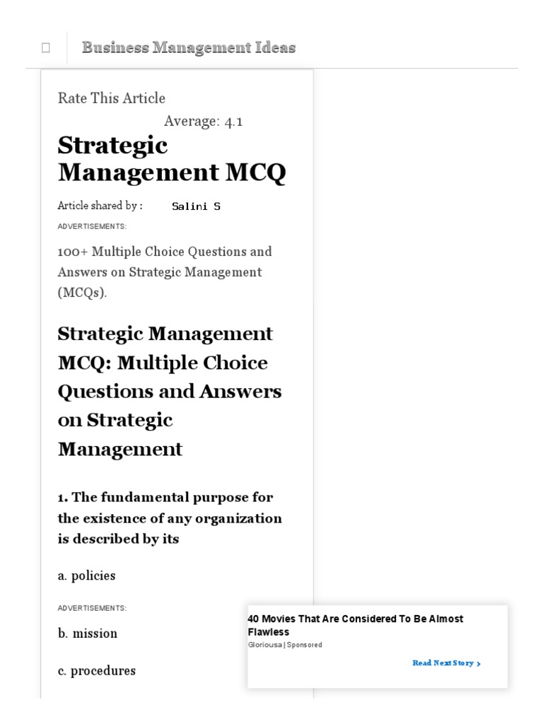 Strategic Management MCQ - Multiple Choice Questions On Strategic ...