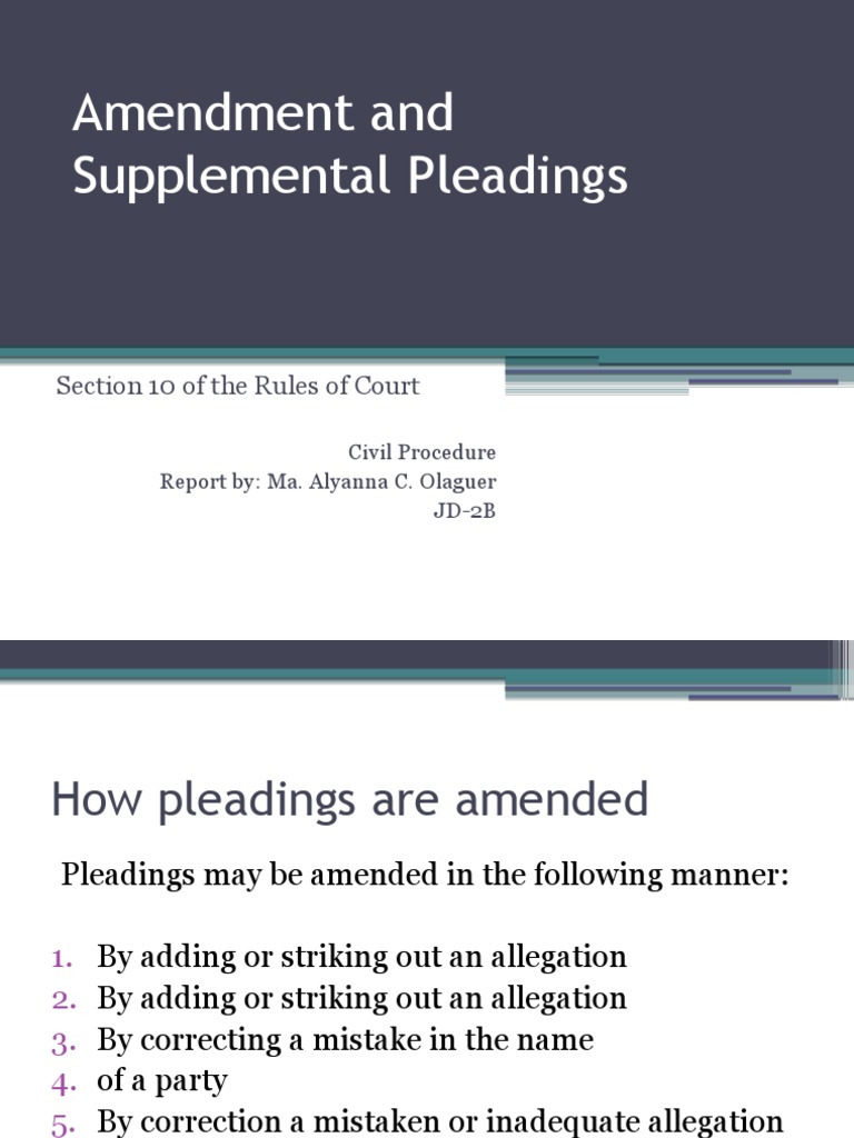 Amendment and Supplemental Pleadings | PDF | Pleading | Complaint