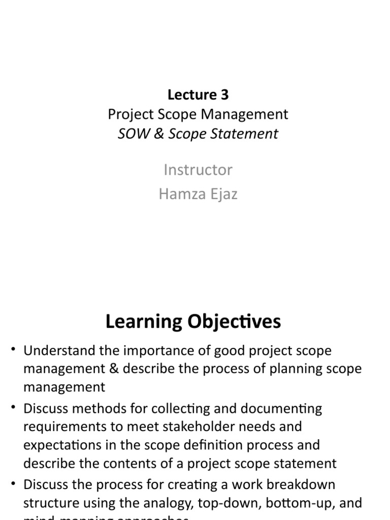 Instructor Hamza Ejaz: Project Scope Management | PDF | Project Management | Systems Science