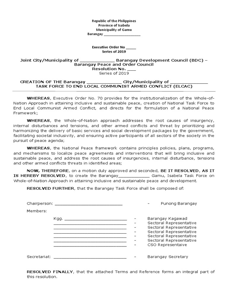 Barangay Task Force ELCAC Template | PDF | Peace | Empowerment
