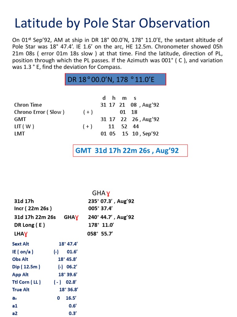 5) - Latitude by Polaris Observation