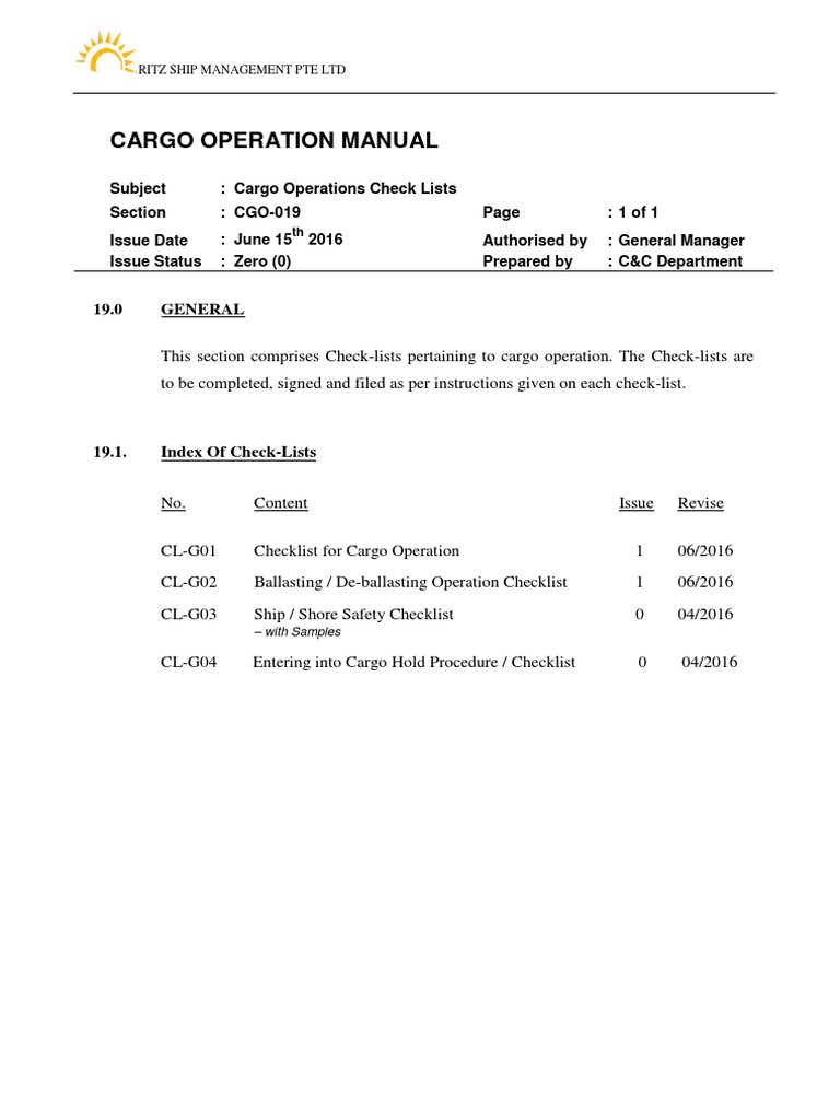 Cargo Op Checklist Forms | PDF | Stevedore | Ships