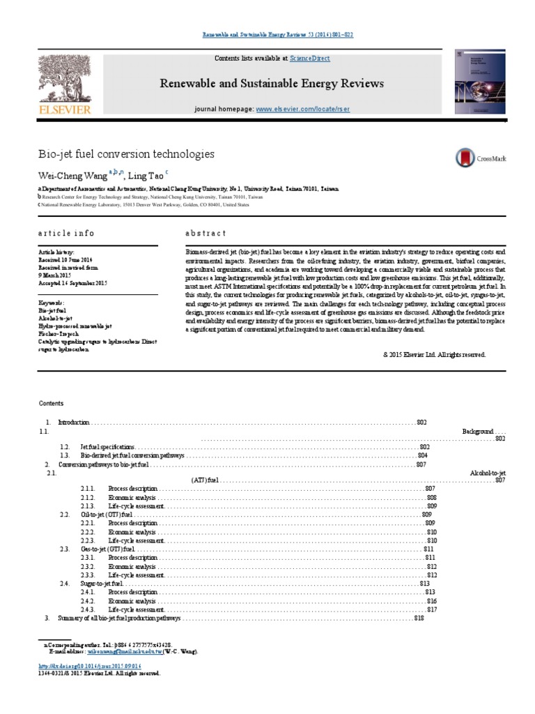 Renewable and Sustainable Energy Reviews: Bio-Jet Fuel Conversion ...