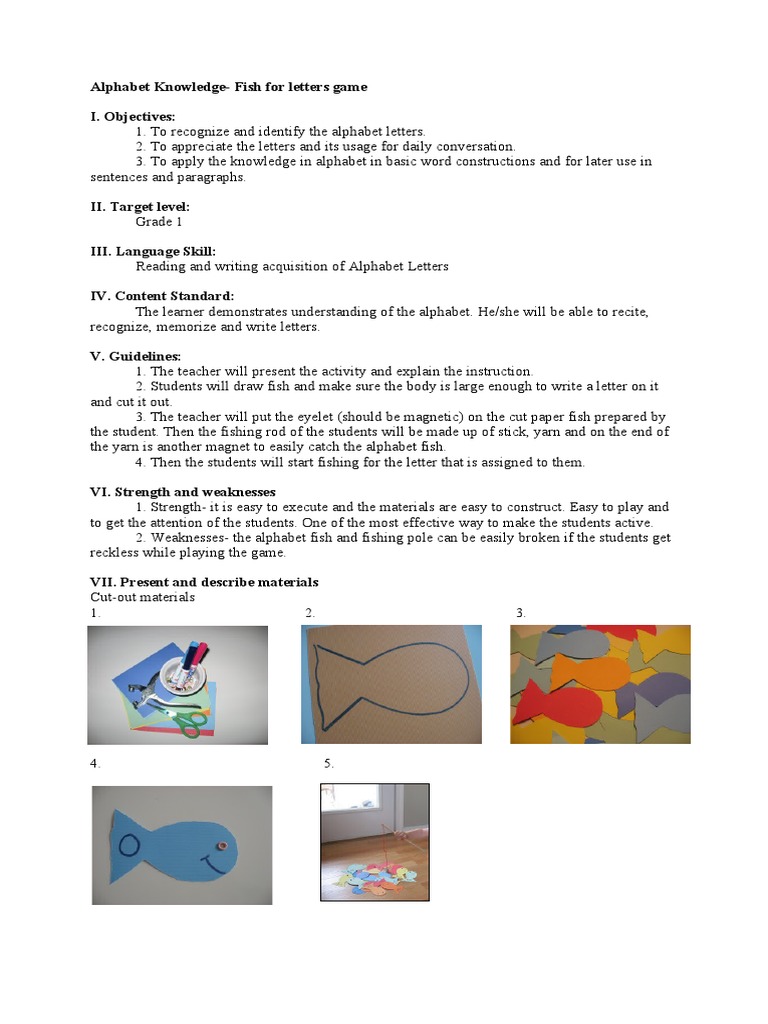 Alphabet Knowledge-Fish For Letters Game I. Objectives | PDF | Pedagogy ...