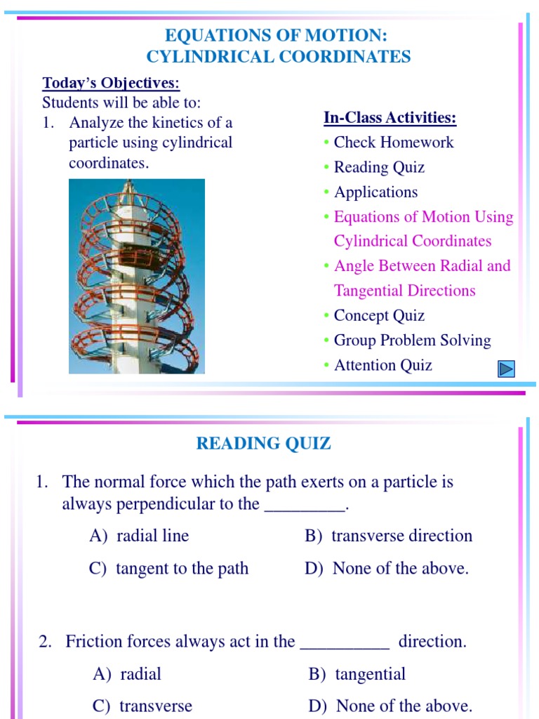 Ma Cylindrical Coordinates | PDF | Tangent | Equations Of Motion