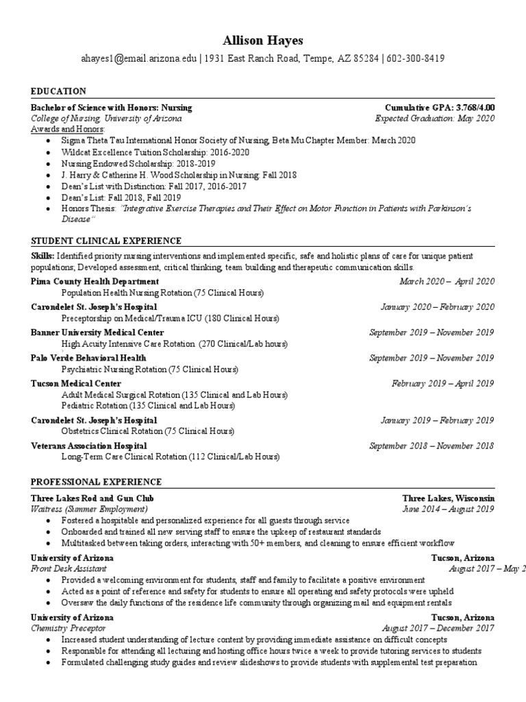 Hayes Allison - Resume | PDF | Nursing | Intensive Care Medicine