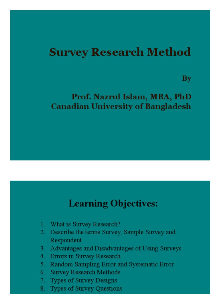 BRM - Video Lecture Slides - Survey Research Method | PDF | Survey Methodology | Sampling ...