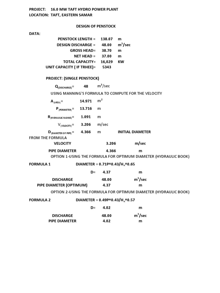 Penstock Design | PDF | Liquids | Hydraulic Engineering