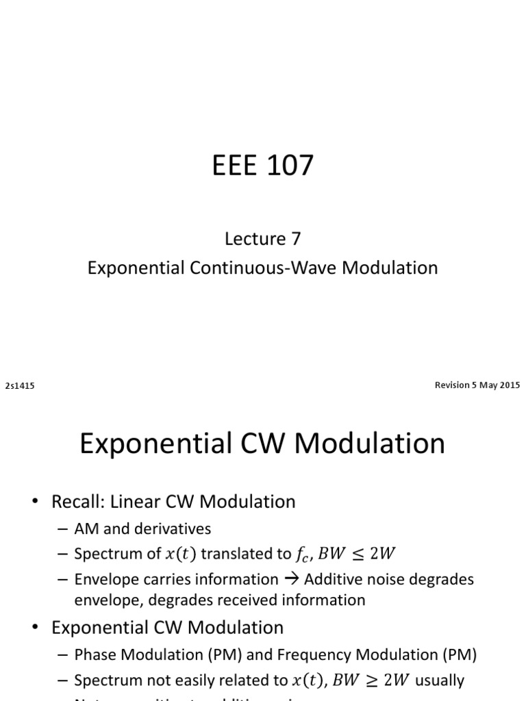 Exponential CW Modulation Basics | PDF | Frequency Modulation | Radio ...