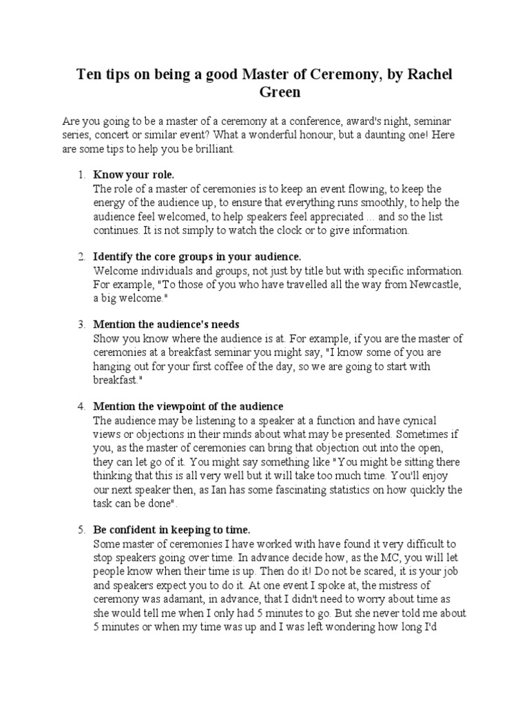 Ten Tips On Being A Good Master of Ceremony | PDF