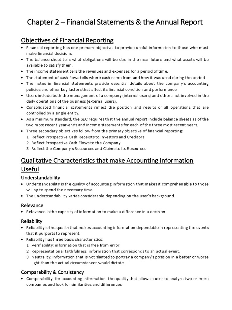 Chapter 2 - Financial Statements & The Annual Report: Objectives of Financial Reporting | PDF ...