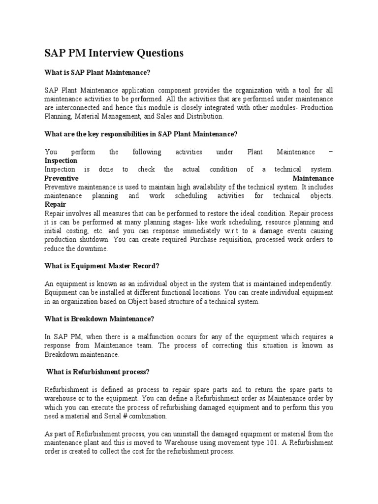 SAP PM Interview Questions Overview | PDF | Computing | Business