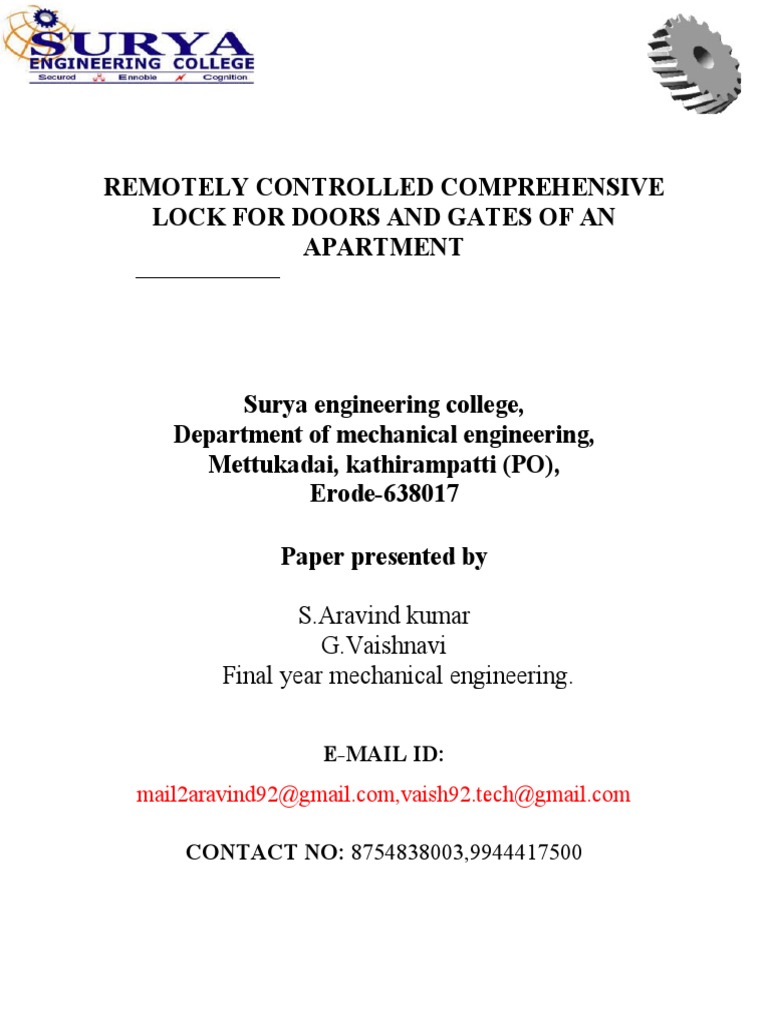 Remotely Controlled Comprehensive Lock For Doors and Gates of An ...