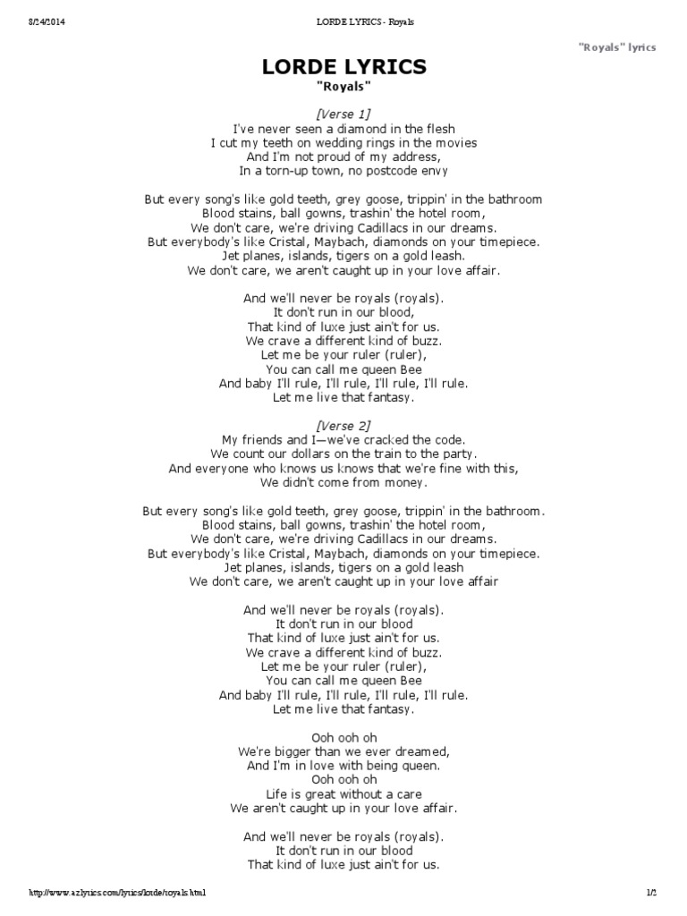 Lorde Lyrics: (Verse 1) | PDF