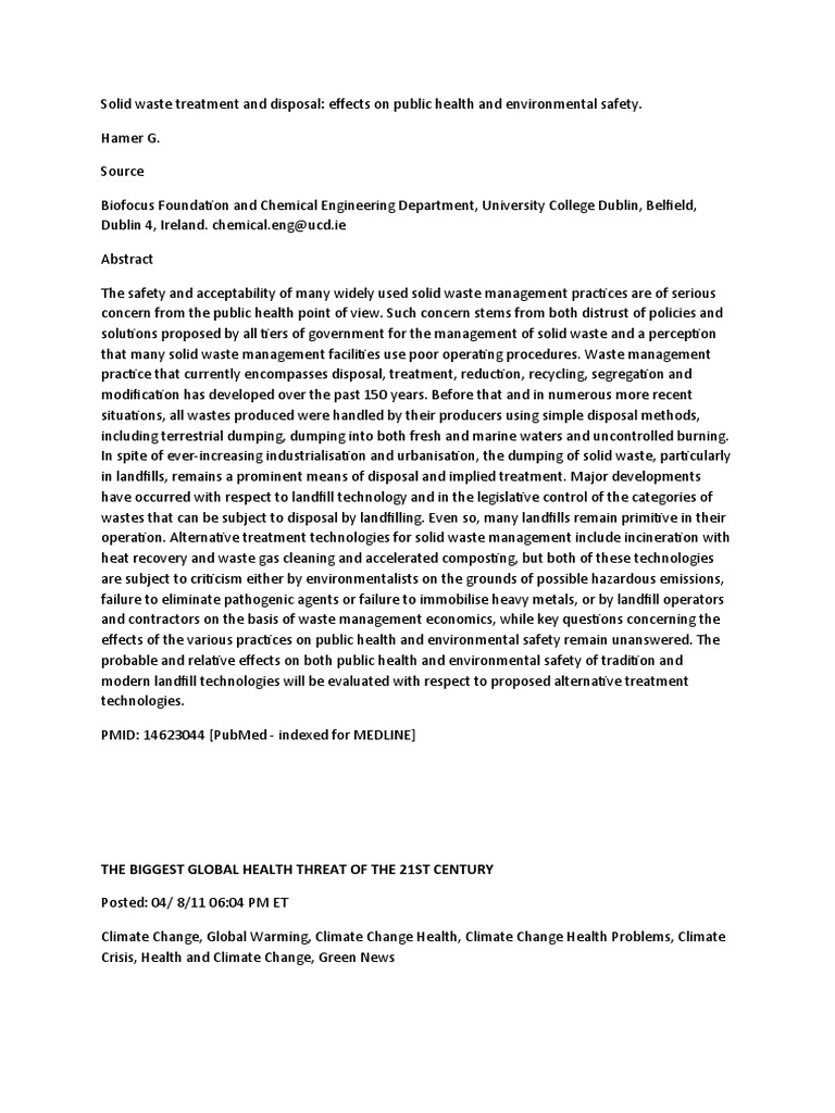 Solid Waste Management: Health & Safety Impacts | PDF | Foodborne ...