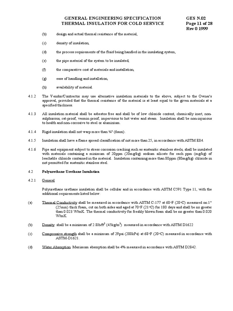 Cold Service Insulation & Jacketing Material Specification PDF | PDF