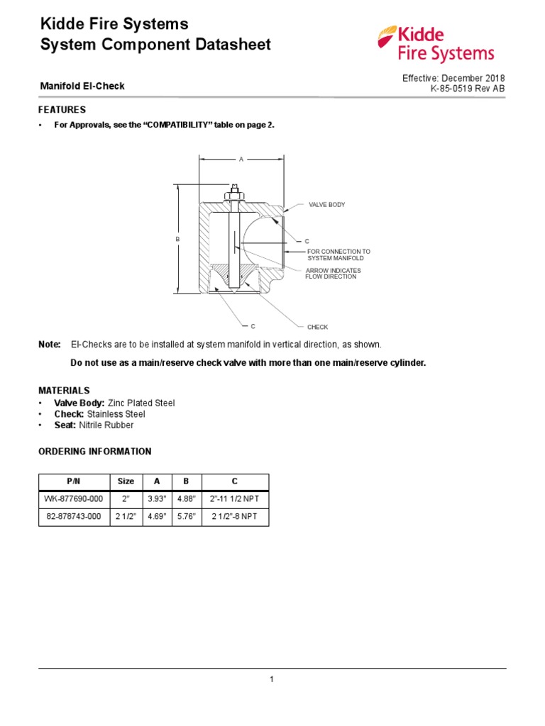 Kidde Manifold El-Check K-85-0519 AB PDF | PDF | Valve | Mechanical ...