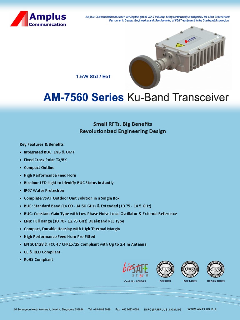 Ku-Band Transceiver (1.5W) PDF | PDF | Hertz | Very Small Aperture Terminal