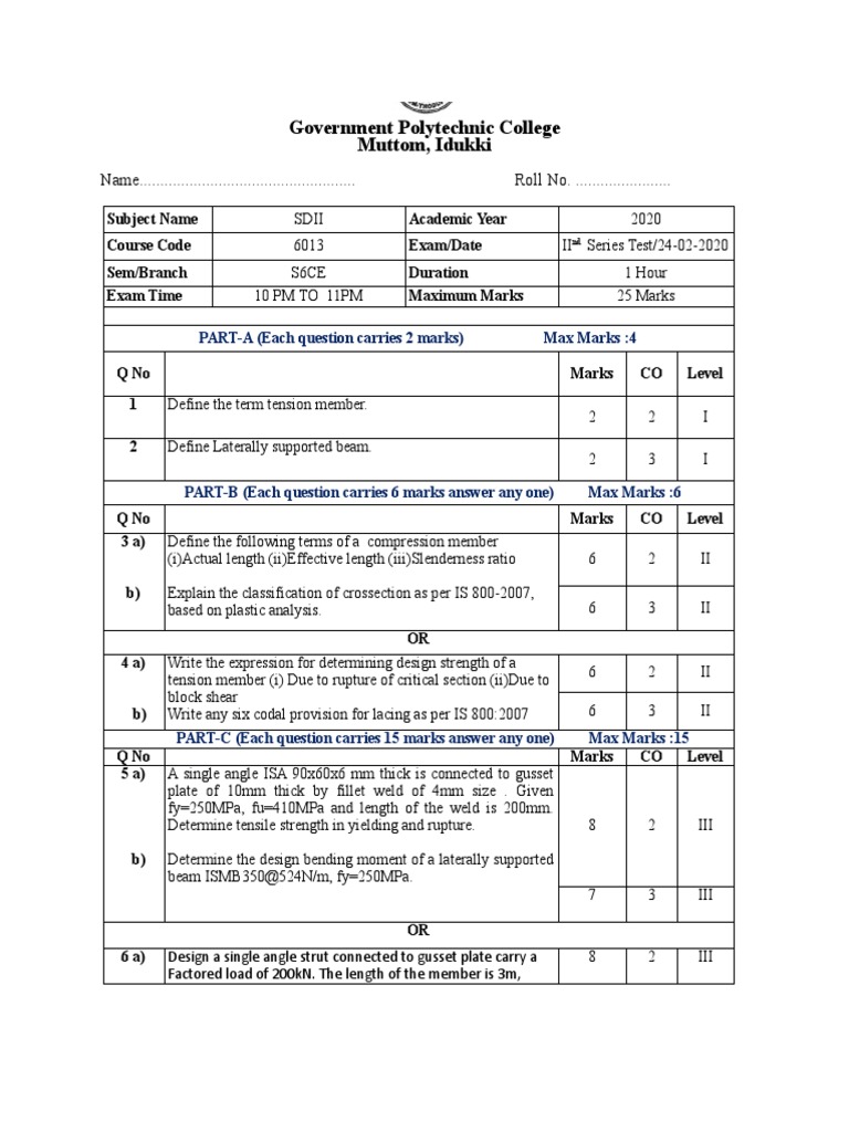 Government Polytechnic College Muttom, Idukki | PDF | Beam (Structure ...