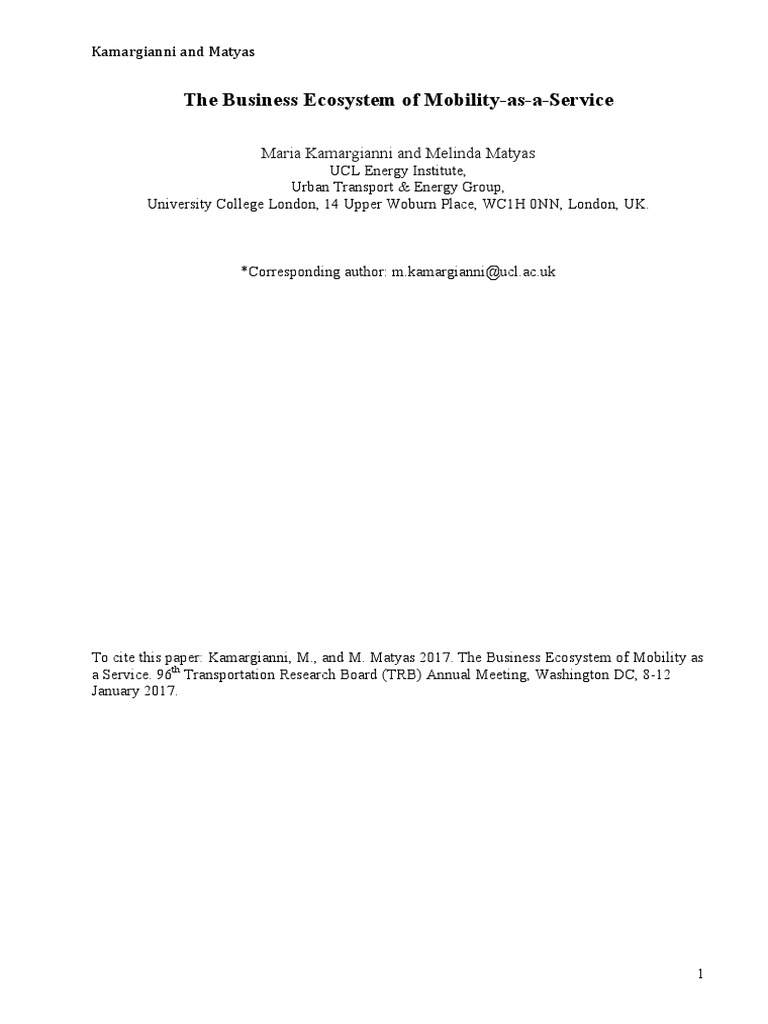 Business Ecosystem of MaaS | PDF | Interoperability | Innovation