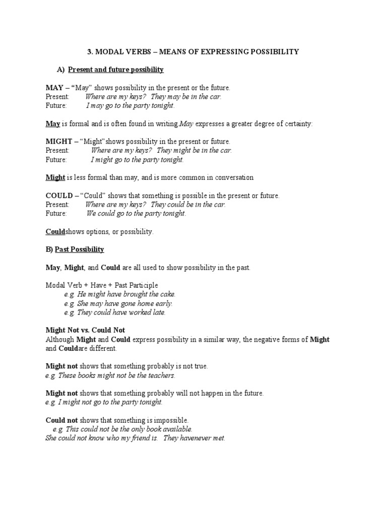 Modal Verbs - Means of Expressing Possibility | PDF