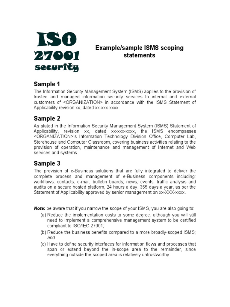 ISMS Scoping Statement Examples | PDF | Computers