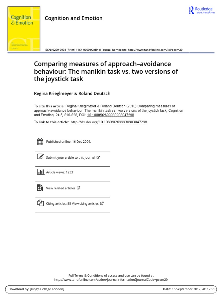 Comparing Measures of Approach Avoidance Behaviour The Manikin Task Vs ...
