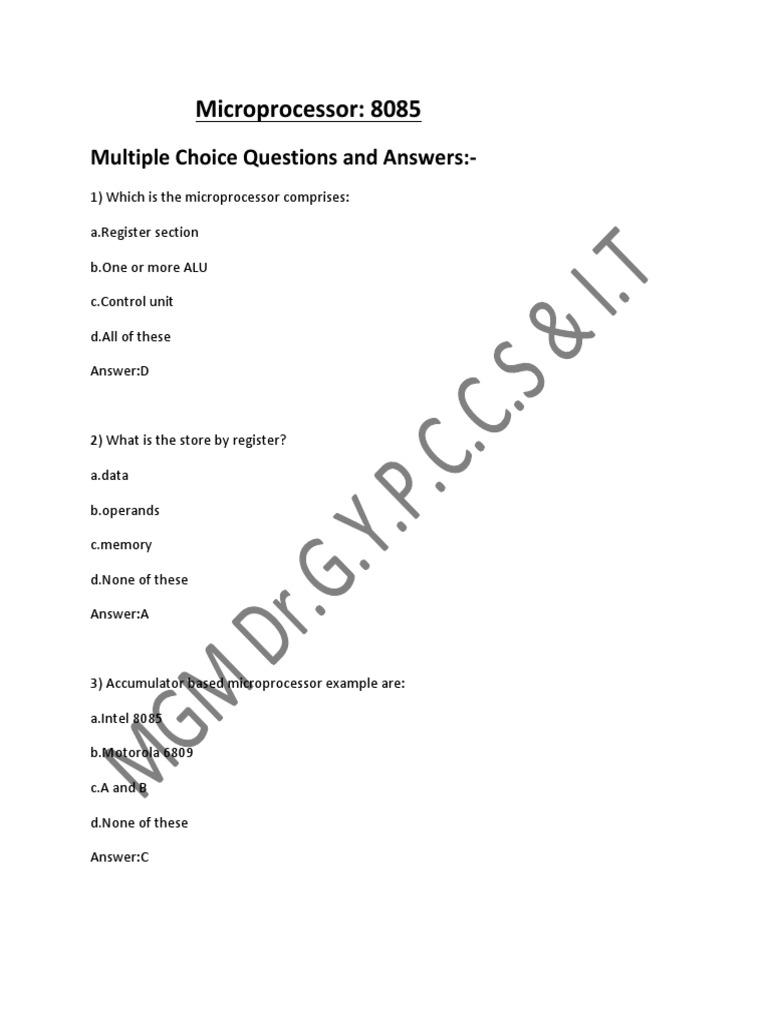 Microprocessor 8085 Multiple Choice Ques | PDF