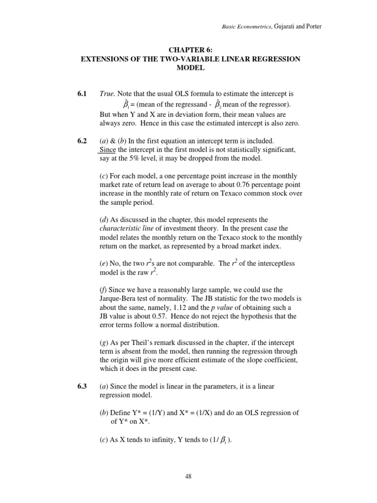 Extensions of The Two-Variable Linear Regression Model: True | Download Free PDF | Econometrics ...