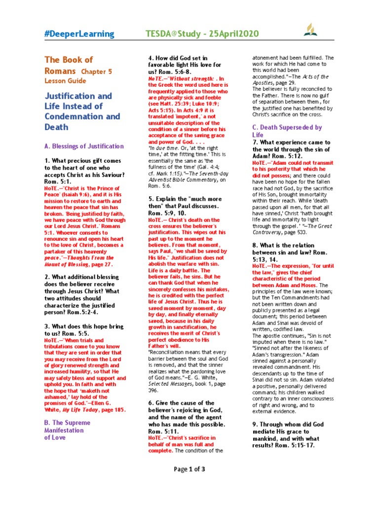 Romans 5 Study Guide | Download Free PDF | Justification (Theology ...