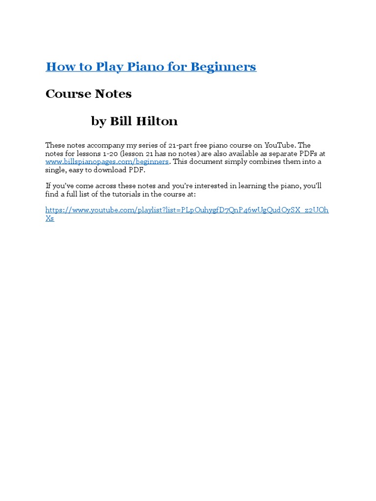 How To Play The Piano For Beginners - Full Piano Course Notes (A4 ...