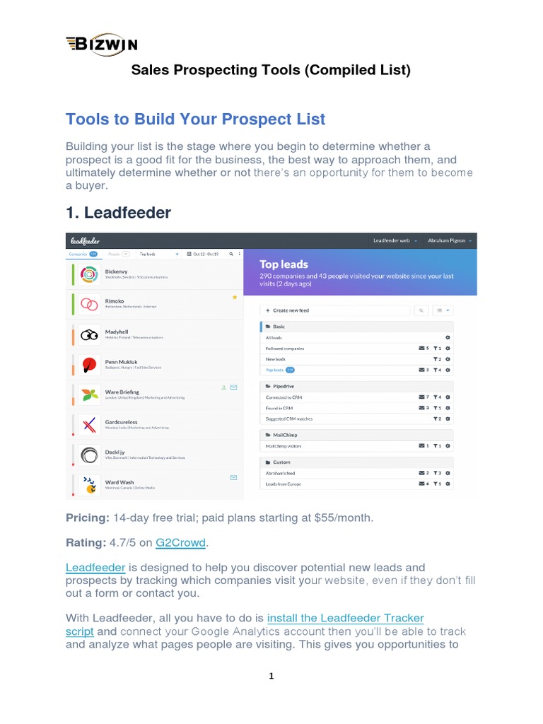 Sales Prospecting Tools PDF | PDF | Gmail | Linked In