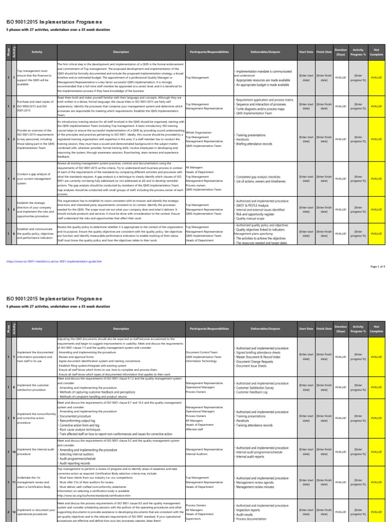 ISO 9001 Implementation Programme | PDF | Iso 9000 | Quality Management ...