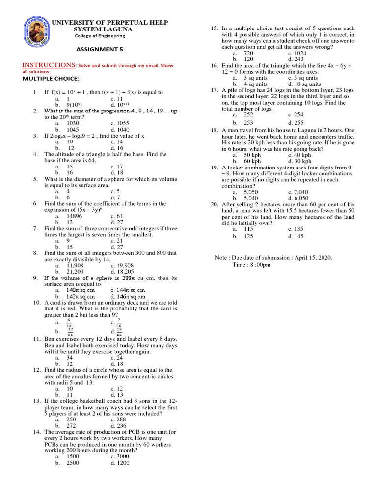 Multiple Choice Test with Questions on Mathematics, Geometry ...